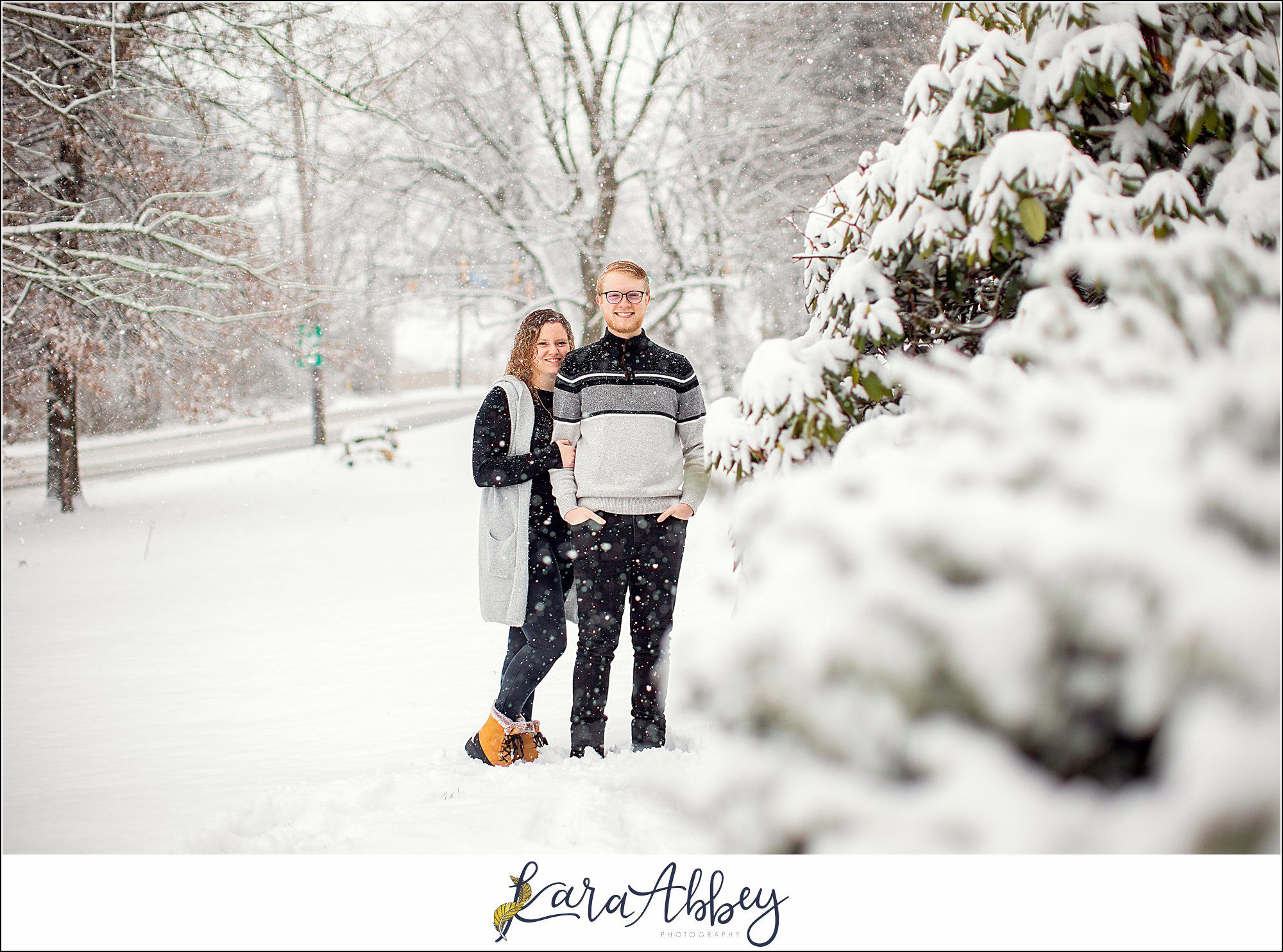 Amy & Nathan | Snowy Winter Portraits in Irwin, PA Backyard
